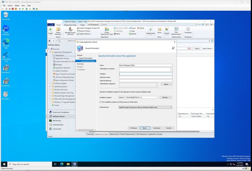 How to create an application in MECM