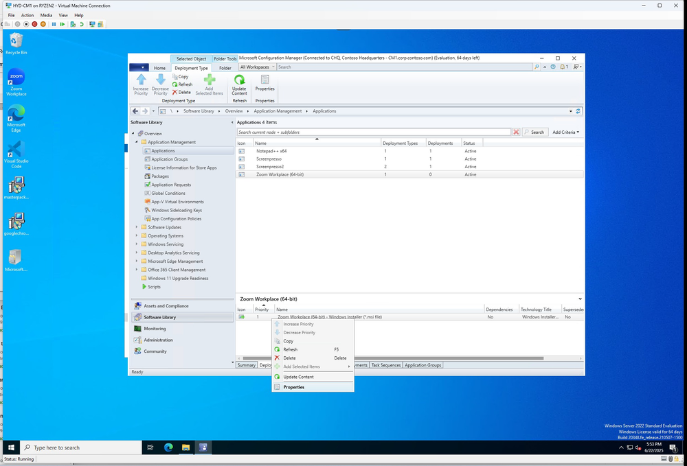 How to create an application in MECM